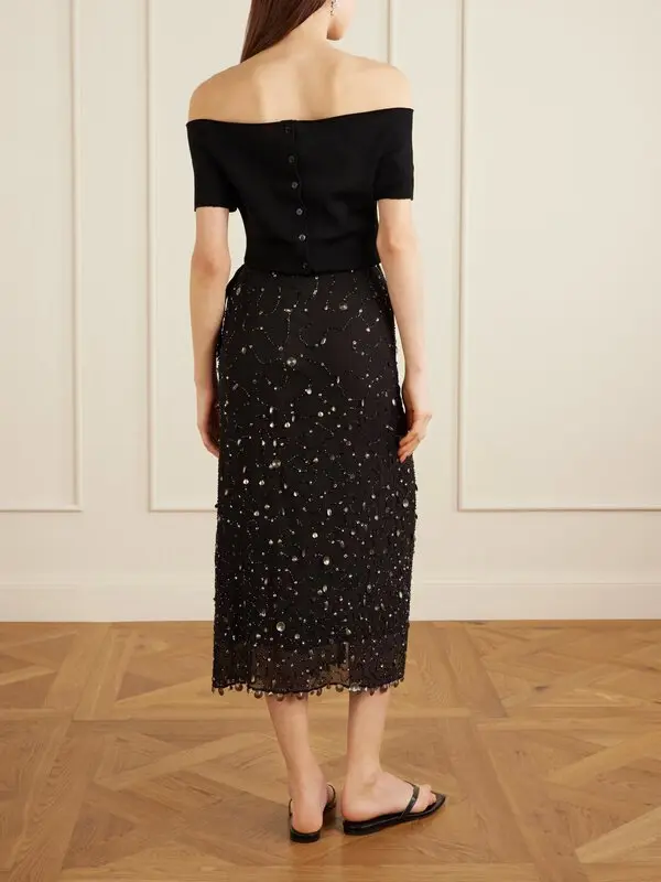 Staud Embellished Wrap Midi Skirt
