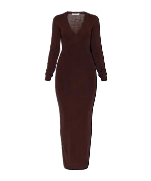 ENTIRE STUDIOS V-neck Long-sleeve Midi Dress - Black
