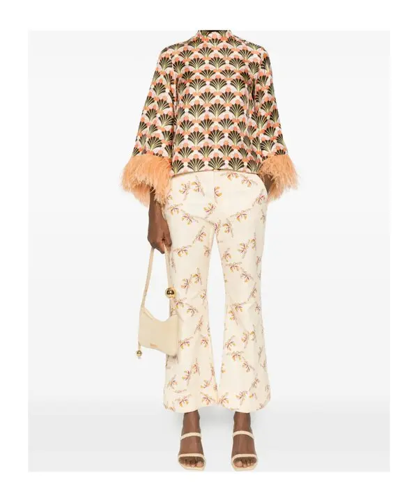 La DoubleJ Make An Exit" Feather-trim Top - Brown