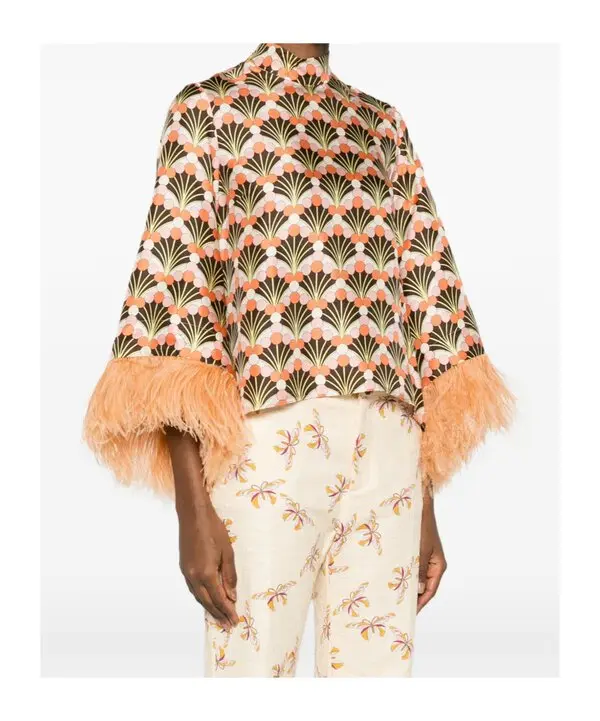 La DoubleJ Make An Exit" Feather-trim Top - Brown