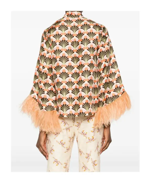 La DoubleJ Make An Exit" Feather-trim Top - Brown