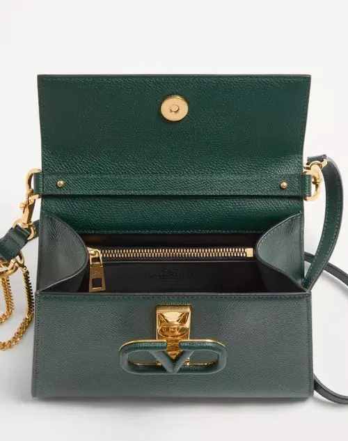 Valentino Garavani Vsling Small Handbag In Grainy Calfskin - Green