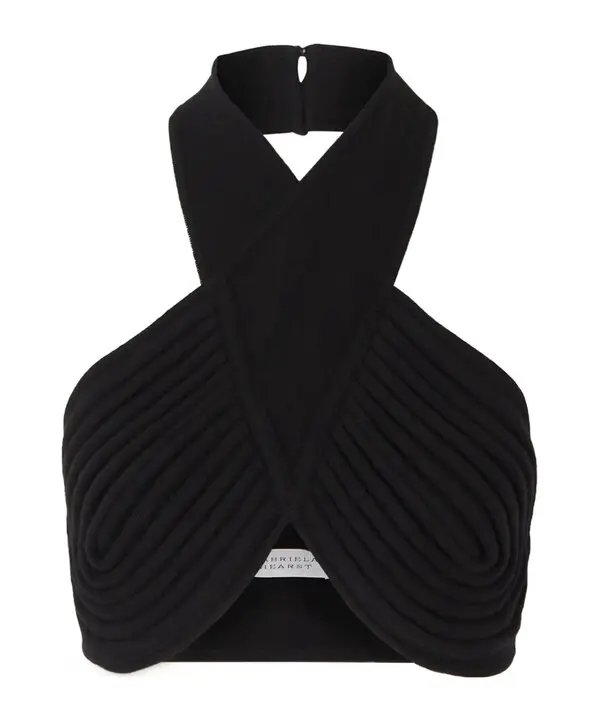 Gabriela Hearst Eris Cropped Ribbed Merino Wool Halterneck Top - Black