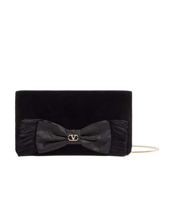 Valentino Garavani Vlogo Signature Mini Velvet Shoulder Bag - Black