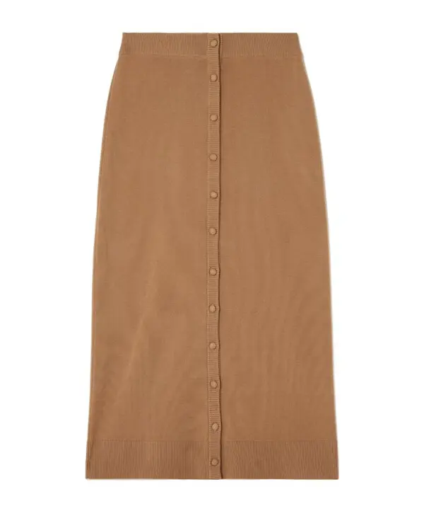 Victoria Beckham Merino Wool Blend Midi Skirt - Camel