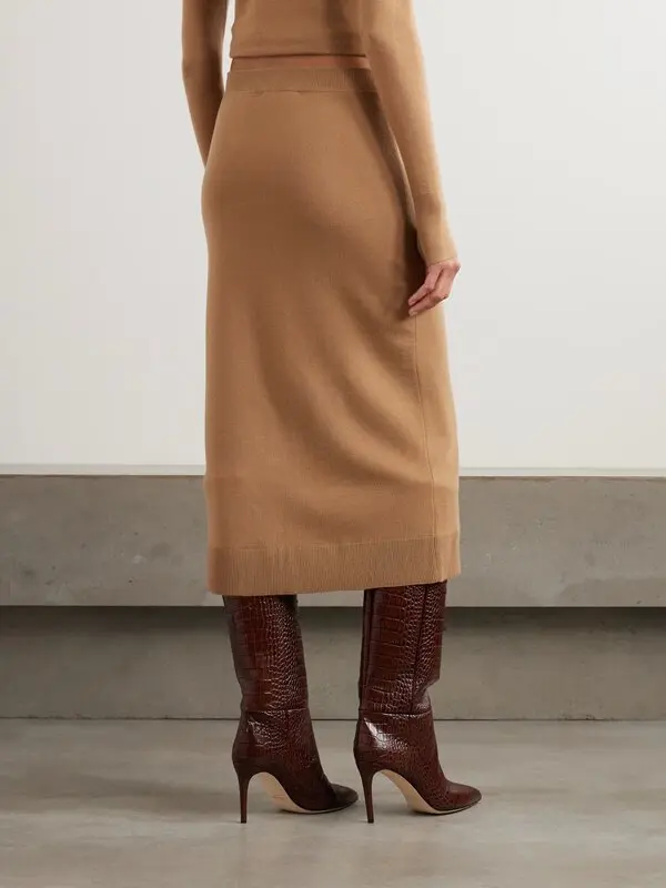 Victoria Beckham Merino Wool Blend Midi Skirt - Camel