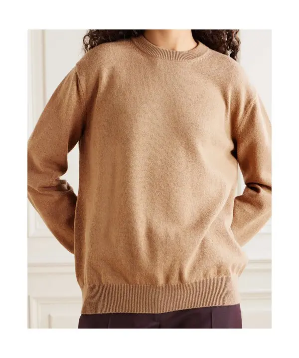 JIL SANDER Crew Neck Ribbed Trim Sweater - Brown