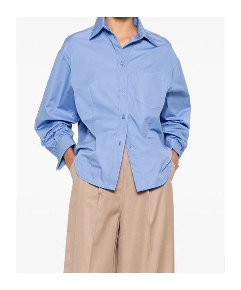 Balenciaga Long Sleeve Shirt With Chest Pocket And Curved Hem - Cornflower Blue