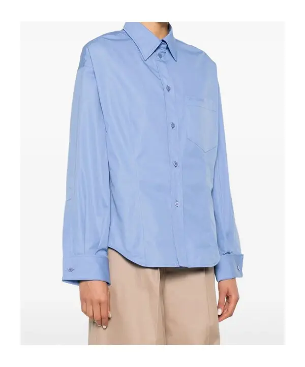 Balenciaga Long Sleeve Shirt With Chest Pocket And Curved Hem - Cornflower Blue