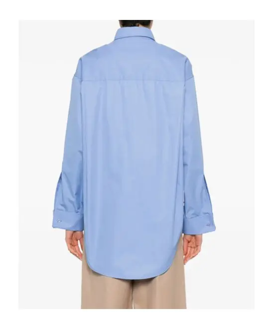Balenciaga Long Sleeve Shirt With Chest Pocket And Curved Hem - Cornflower Blue