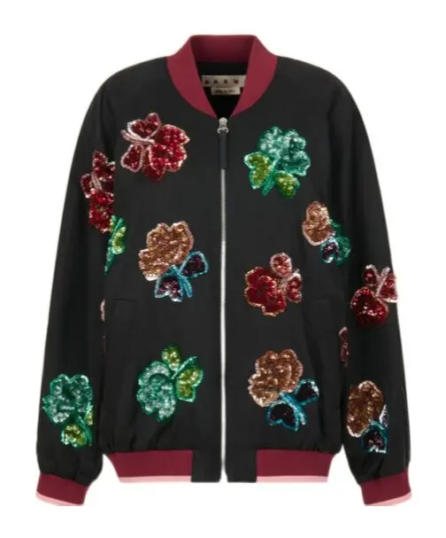 Marni Satin Bomber Jacket With Sequin Flowers
