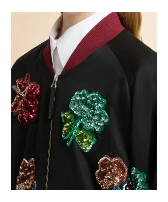 Marni Satin Bomber Jacket With Sequin Flowers