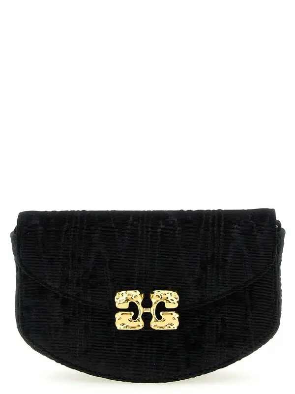 GANNI Lulu Velvet Moire Chain Wallet - Black