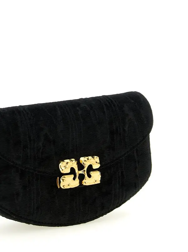 GANNI Lulu Velvet Moiré Chain Wallet - Black