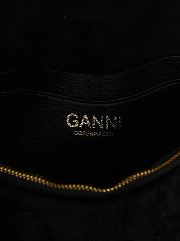GANNI Lulu Velvet Moiré Chain Wallet - Black
