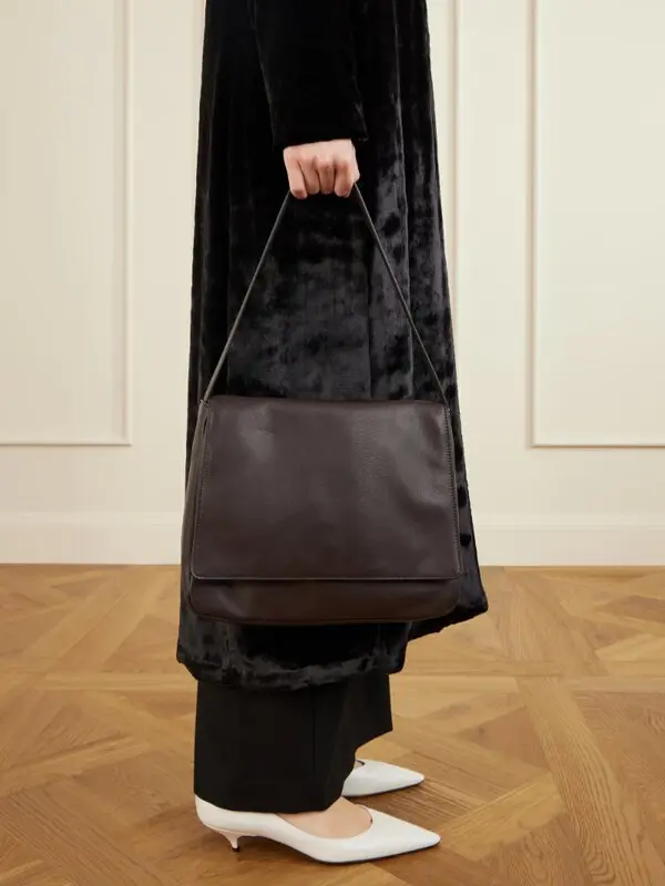 THE ROW Nuance Two Leather Shoulder Bag - Dark Brown