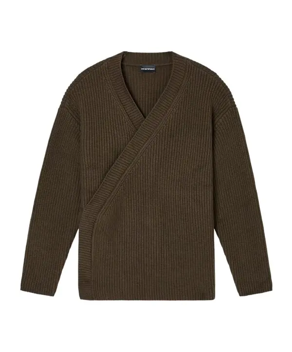 Emporio Armani Ribbed Wrap Cardigan - Green