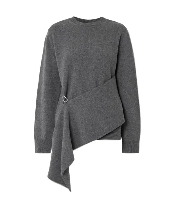 JIL SANDER Embellished Draped Wool And Cashmere-blend Sweater - Gray