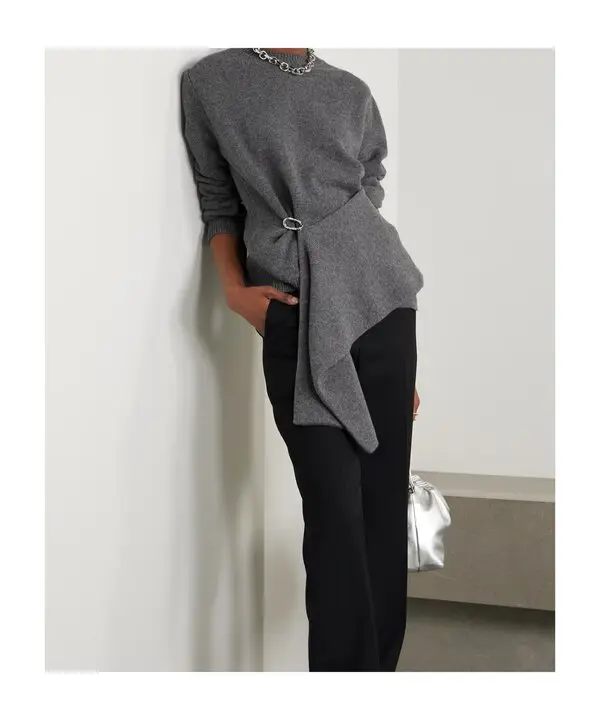 JIL SANDER Embellished Draped Wool And Cashmere-blend Sweater - Gray