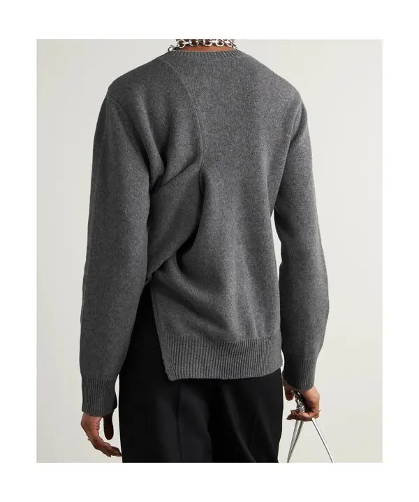 JIL SANDER Embellished Draped Wool And Cashmere-blend Sweater - Gray