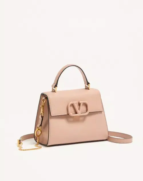 Valentino Garavani Vsling Small Handbag In Grainy Calfskin - Nude