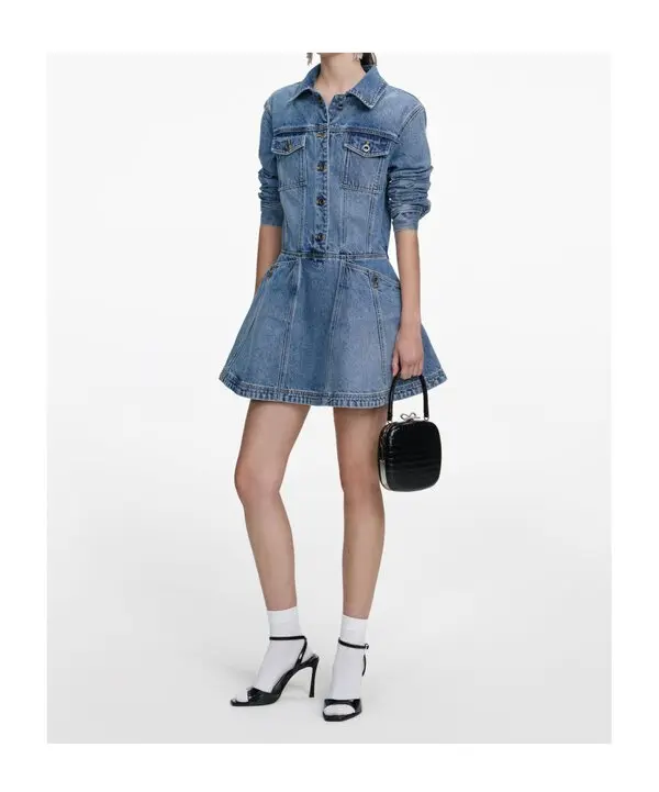 SELF-PORTRAIT Buttoned Denim Pocket Dress