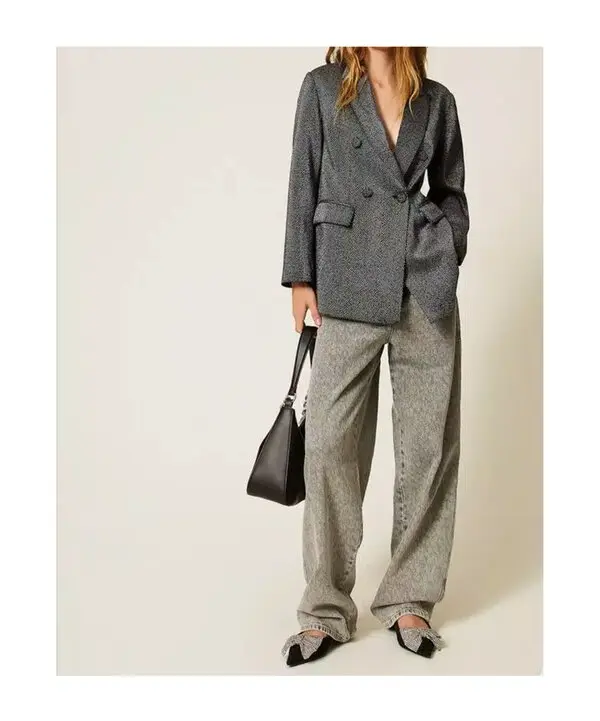 TWINSET Herringbone Double-breasted Blazer