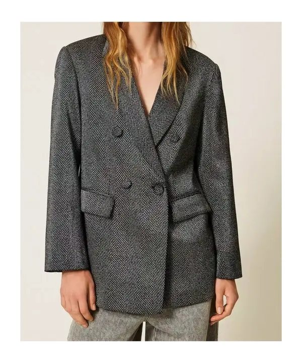 TWINSET Herringbone Double-breasted Blazer