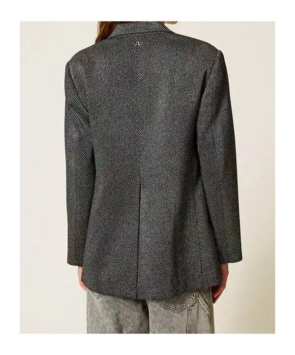 TWINSET Herringbone Double-breasted Blazer