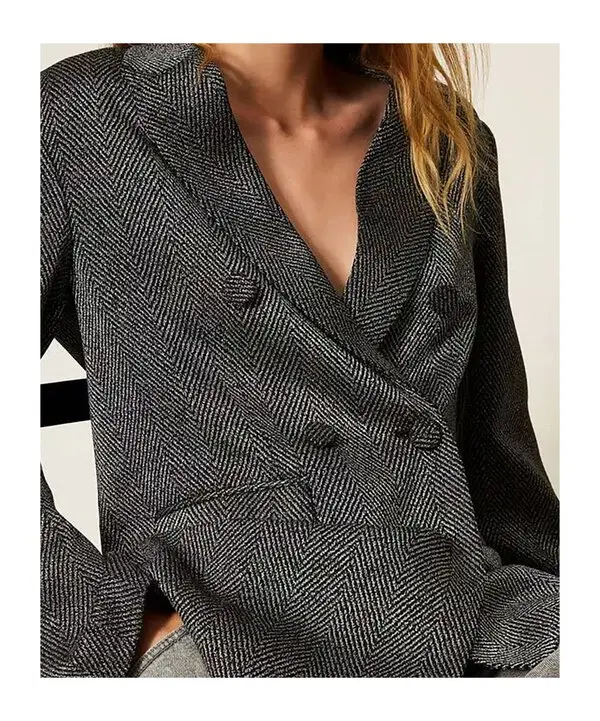 TWINSET Herringbone Double-breasted Blazer