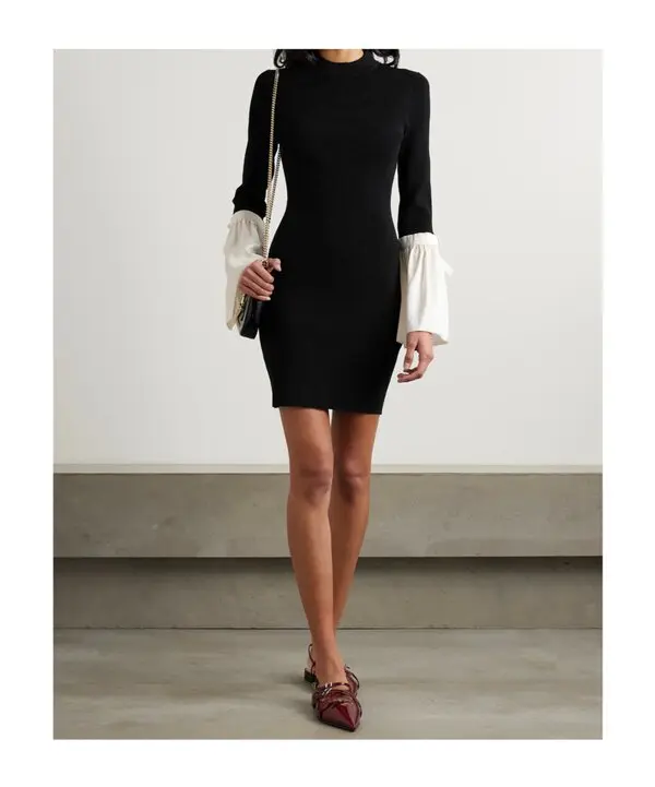 Simkhai Agathea Ribbed-knit Mini Dress With Statement Sleeves