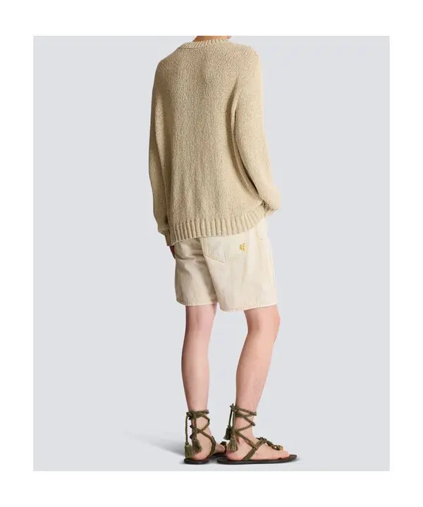 Balmain Textured Crew Neck Knitted Sweater - Beige