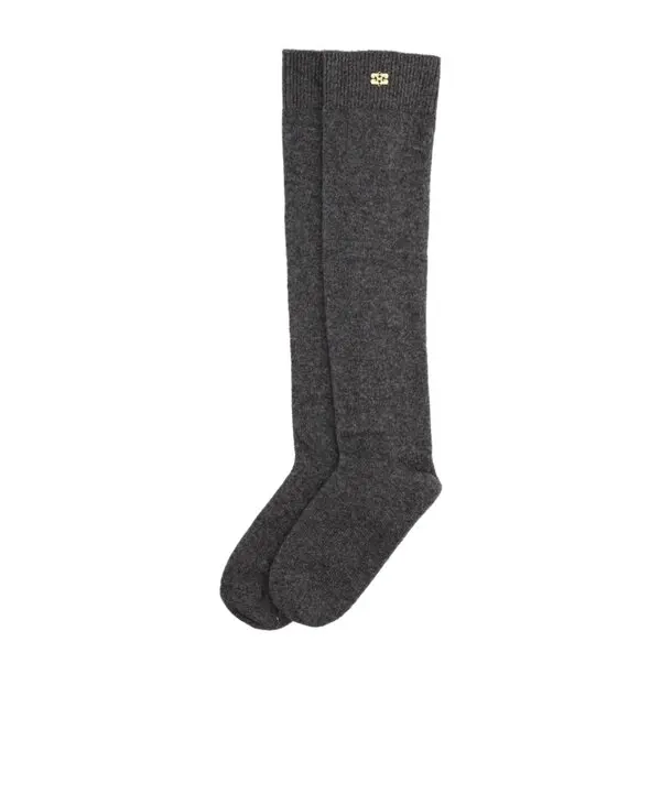 GANNI Logo Detailed Thigh High Socks - Black