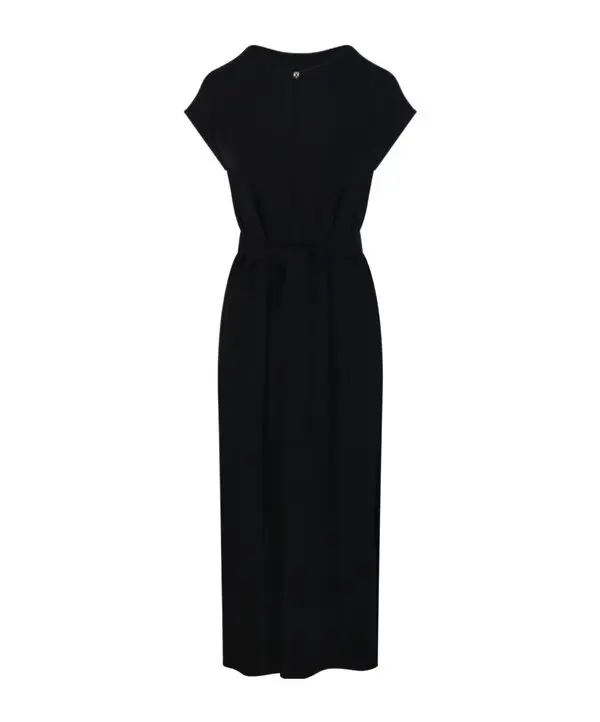 Max Mara Belted Midi Dress With Crew Neck And Short Sleeves - Black