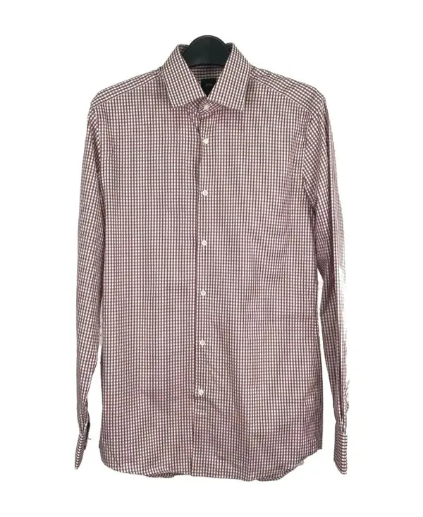 Hugo Boss Lapel Long-sleeved Shirt With Small Plaid Pattern