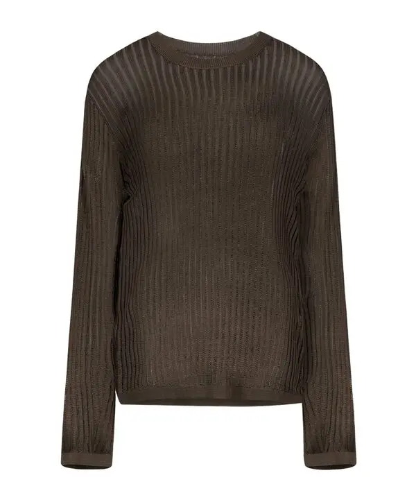 Loulou De Saison Hedora Sheer Ribbed Sweater - Brown