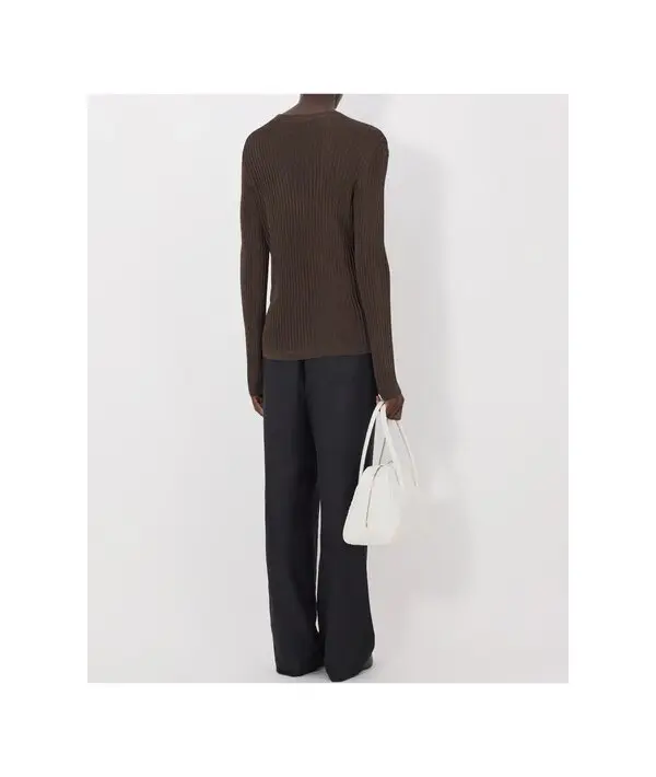 Loulou De Saison Hedora Sheer Ribbed Sweater - Brown