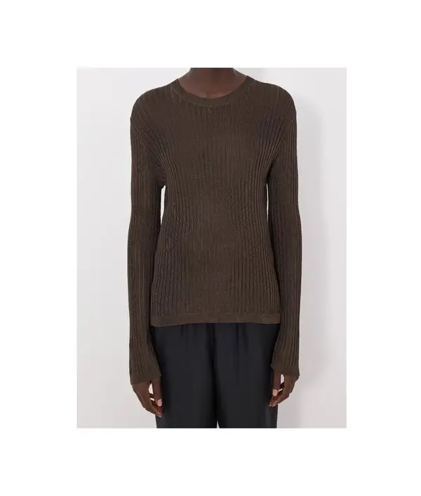 Loulou De Saison Hedora Sheer Ribbed Sweater - Brown
