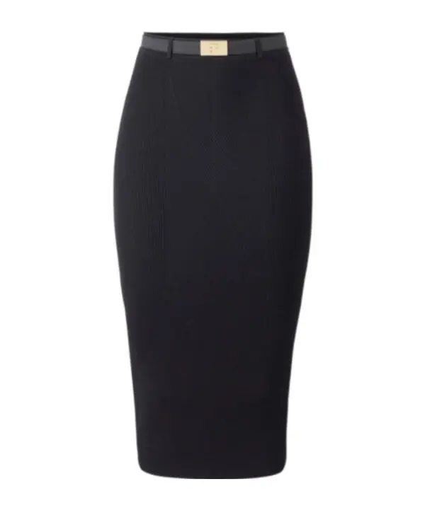 Elisabetta Franchi Belted Ribbed Knit Pencil Skirt - Black