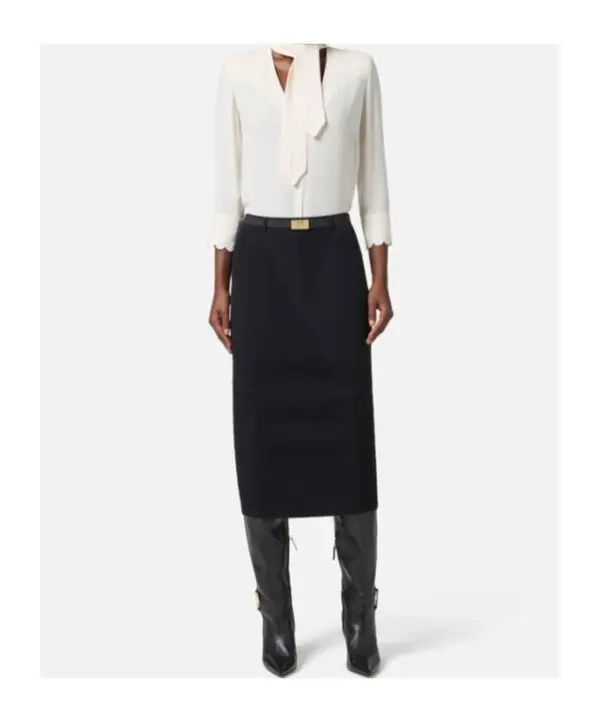 Elisabetta Franchi Belted Ribbed Knit Pencil Skirt - Black