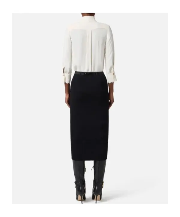 Elisabetta Franchi Belted Ribbed Knit Pencil Skirt - Black