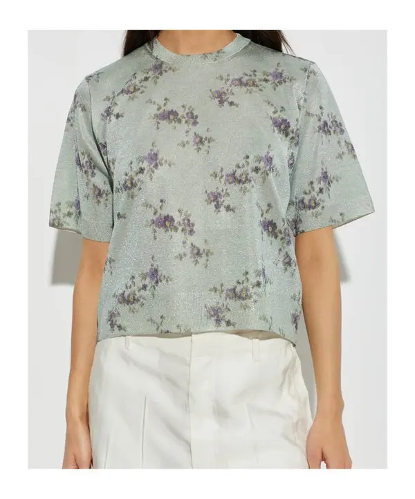GANNI Floral Print Knit T-shirt