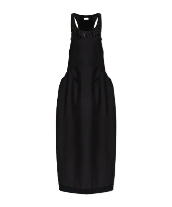 Dries Van Noten Sleeveless Maxi Dress With Embellished Neckline - Black