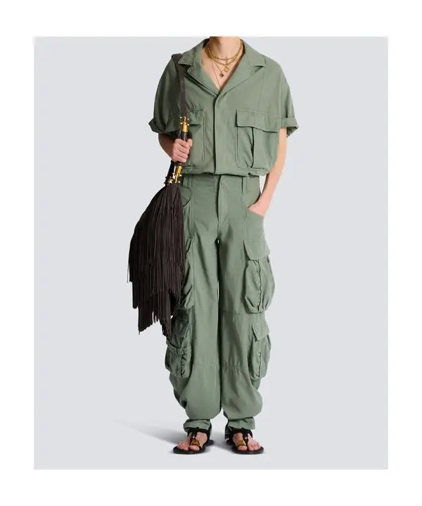 Balmain Cotton Cargo Pants With Belted Waist - Green