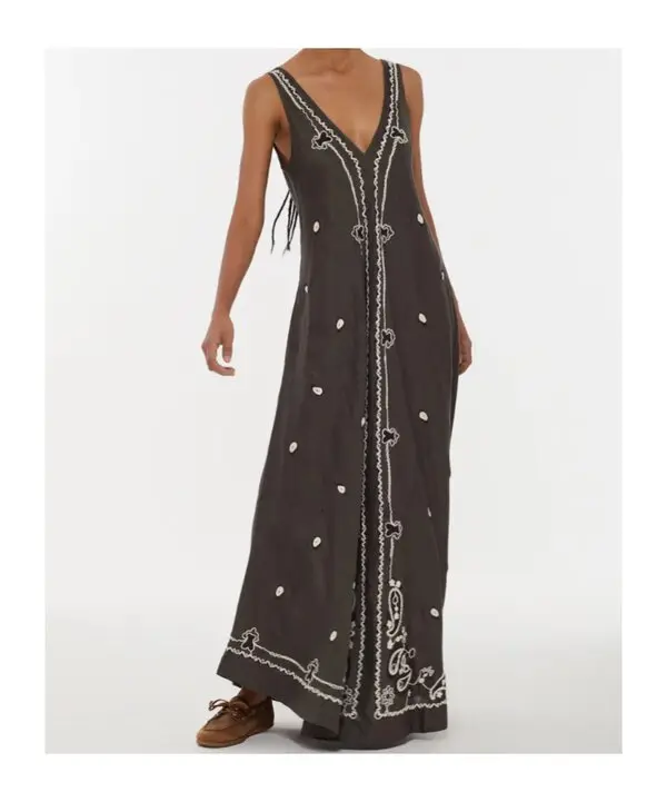 P.a.r.o.s.h Embroidered V-neck Sleeveless Maxi Dress