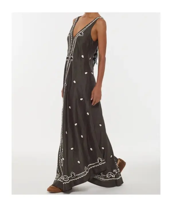 P.a.r.o.s.h Embroidered V-neck Sleeveless Maxi Dress