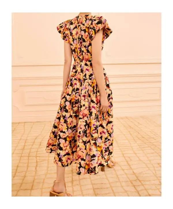 Ulla Johnson Printed Midi Dress With Short Sleeves And Pleated Details