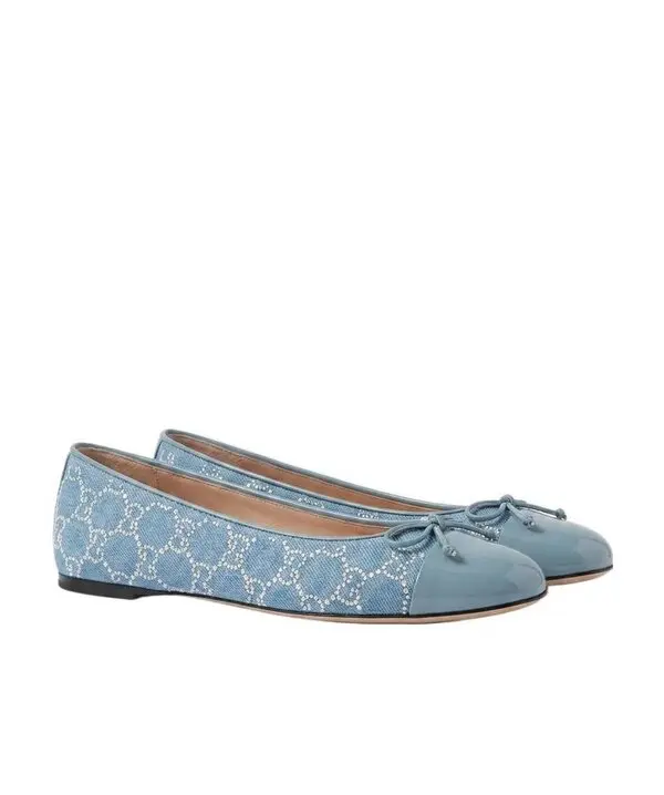 Gucci Gg Monogram Ballet Flats With Bow Detail