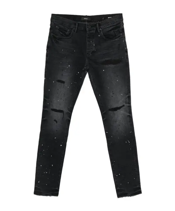 PURPLE BRAND Distressed Splatter Denim - Charcoal