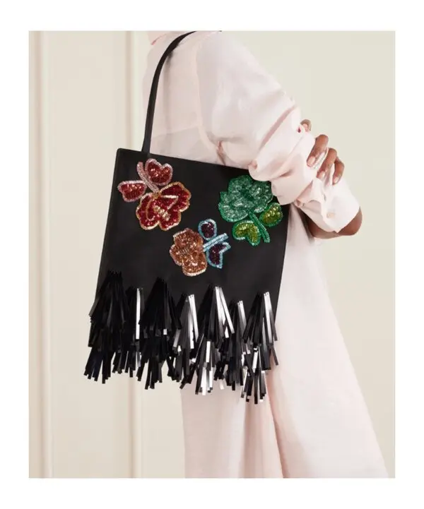Marni Sequin Embellished Satin Tote Bag With Fringe Detail
